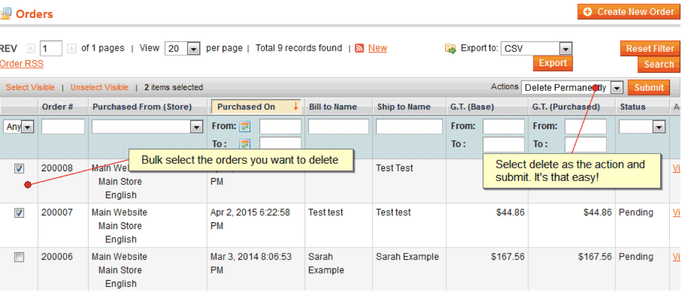 Magento Delete Orders Extension
